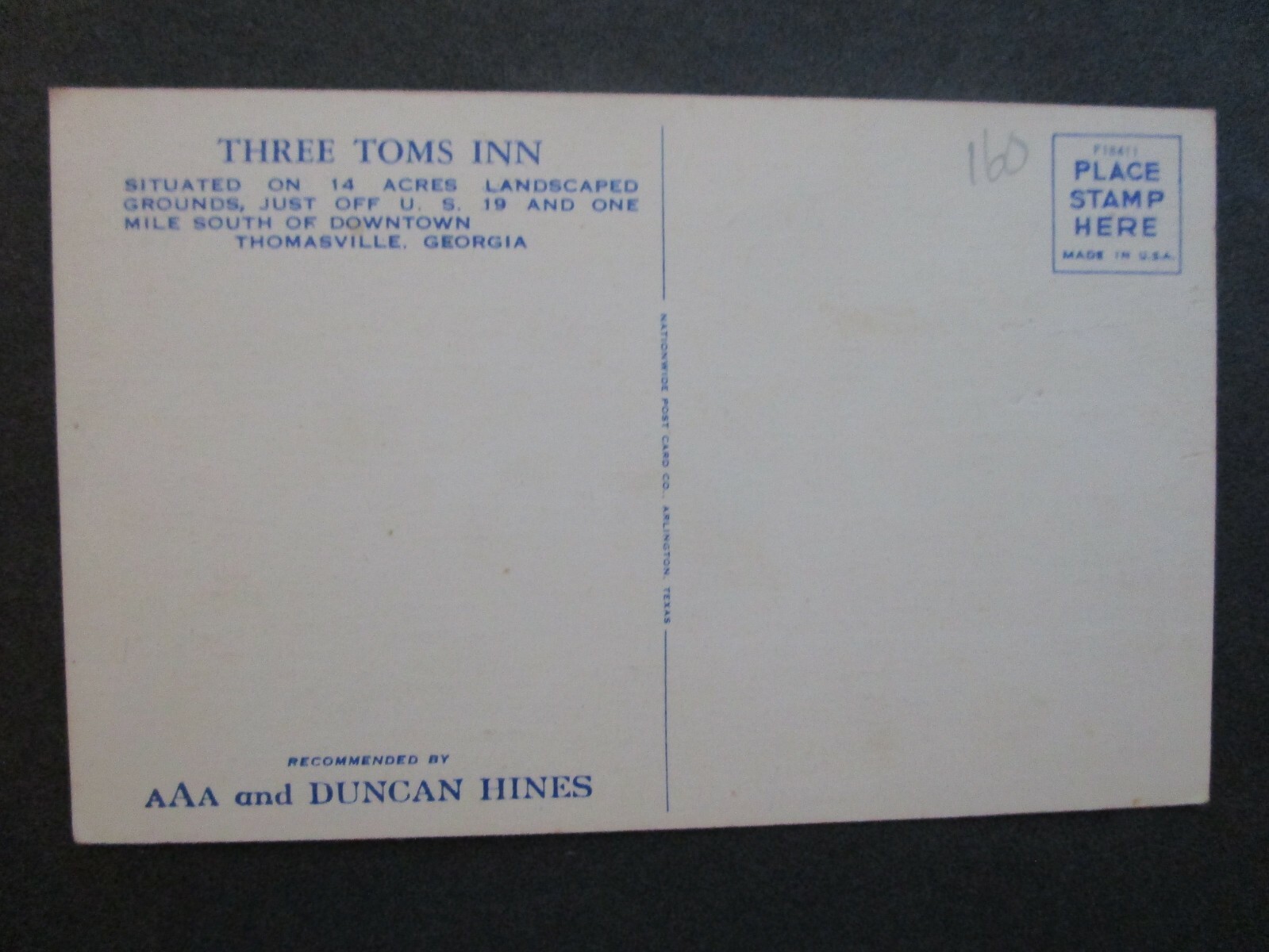 THOMASVILLE, GA. - Linen Postcard - Three Toms Inn | eBay