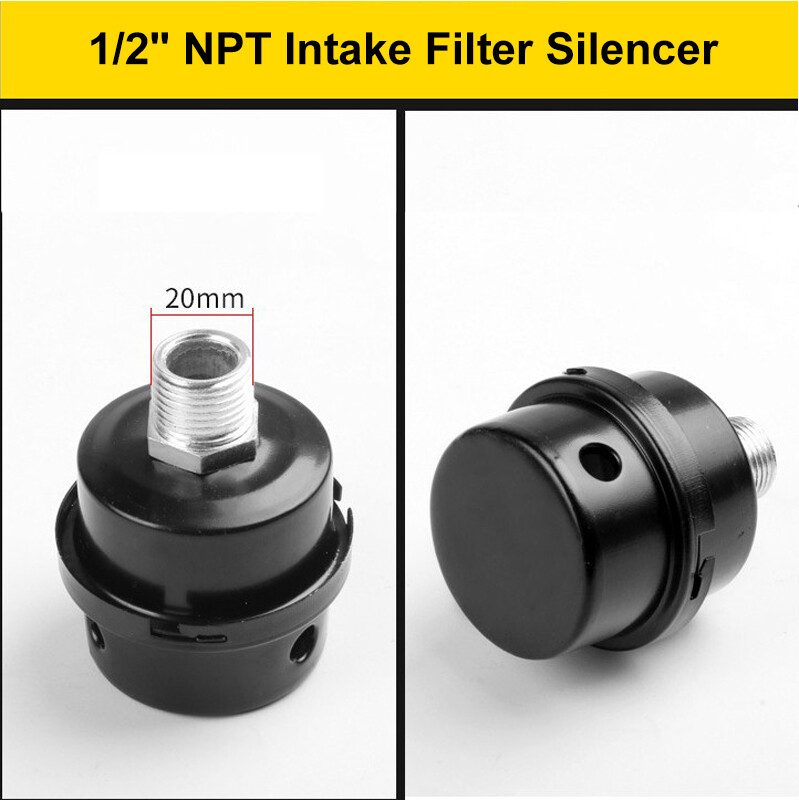 1/2" NPT Air Compressor Intake Filter Silencer Metal Housing and ...