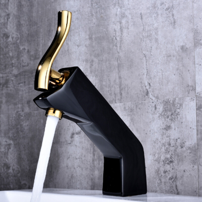 Gold Black Bathroom Vanity Basin Taps Brass Unique Shape Mixer Faucet ...
