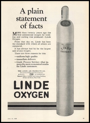 1928 Linde Air Products New York Commercial Oxygen Welding Tank Vintage ...