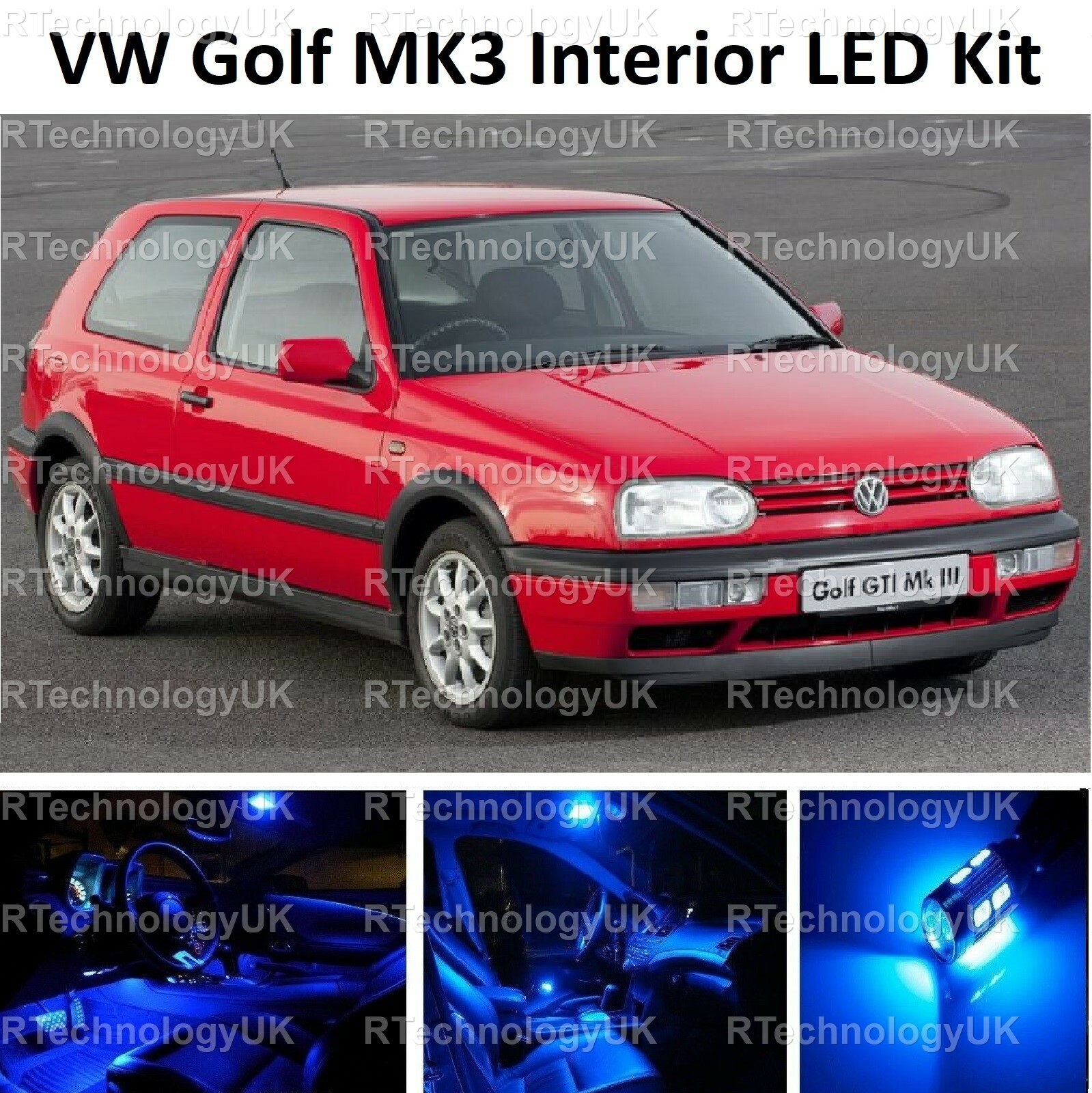 BLUE PREMIUM for VW GOLF MK3 MK 3 MKIII INTERIOR FULL LED BULBS LIGHT ...