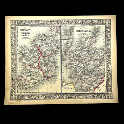 1860 - S. Augustus Mitchell Jr - Antique Hand-Colored Map - Ireland and ...