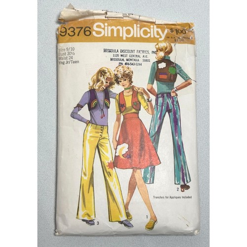 Simplicity Vintage Sewing Pattern 9376 - Jr/Teen Bolero/Skirt/Pants ...