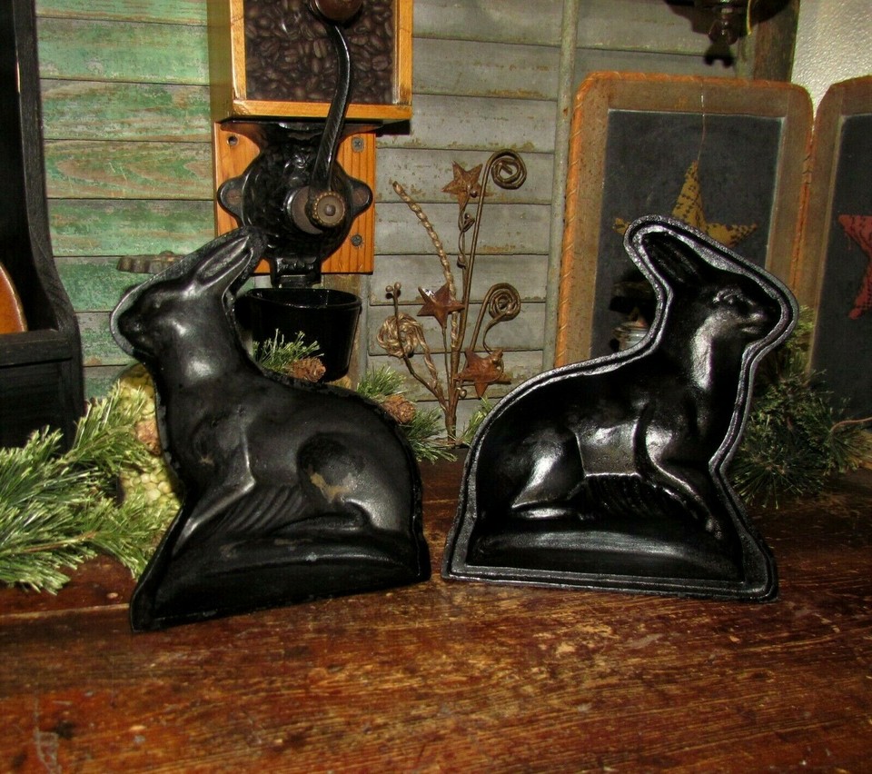 Original Antique Vtg Cast Iron Bunny Rabbit Cake Mold Easter Spring ...