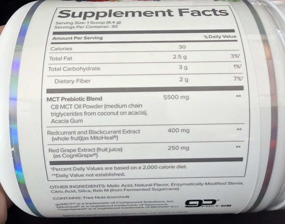 Gundry MD MCT Wellness Powder Raspberry Medley production of ketones ...