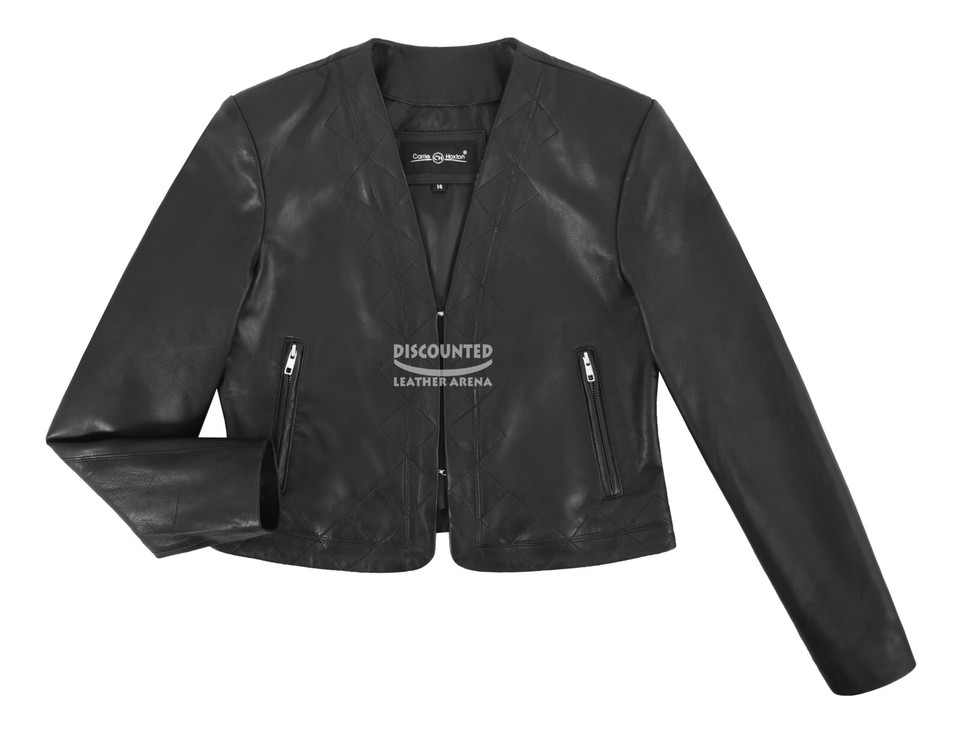 Women's Real Leather Shrug Cropped Jacket 3/4 Sleeves Slim Fit Bolero ...