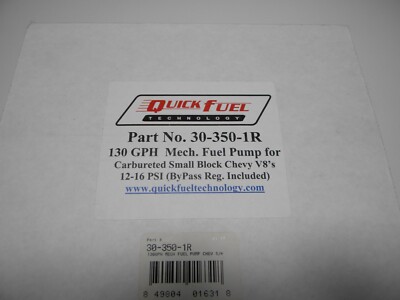 Quick Fuel 30-350-1R 130 GPH Mech Fuel Pump Fits Chevy SB V8 12-16 PSI ...