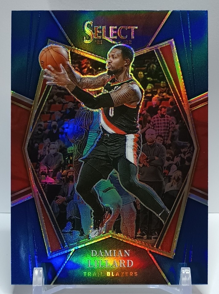 2021-22 Panini Select #186 Damian Lillard Blue Premier Level Prizm ...