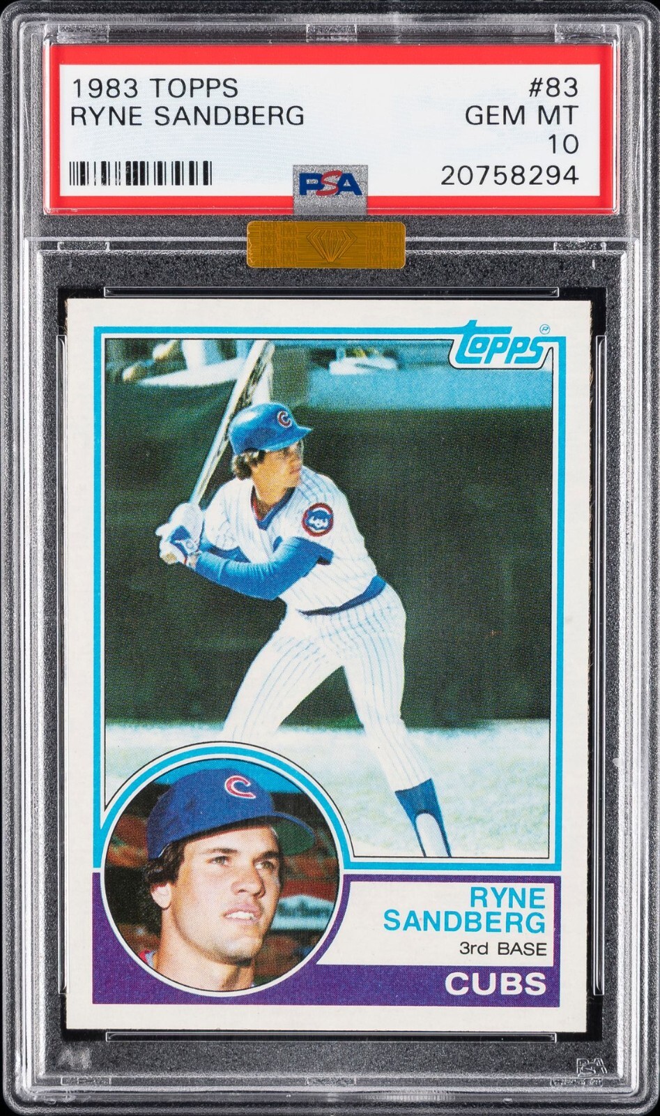 Ryne Sandberg 1983 Topps Rookie #83 PSA 10 MBA Gold Centered Fanatics ...