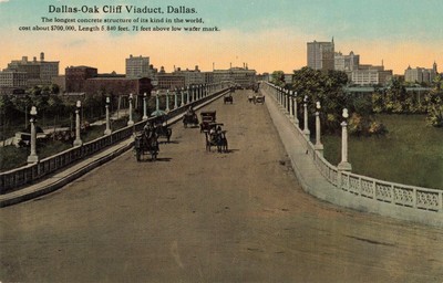 Postcard TX Dallas Texas-Oak Cliff Viaduct-Wagons-Carriages-Horses ...