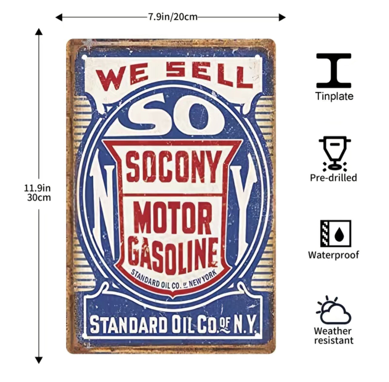We Sell Socony Motor Gasoline Tin Metal Sign 8"x12" Standard Oil ...