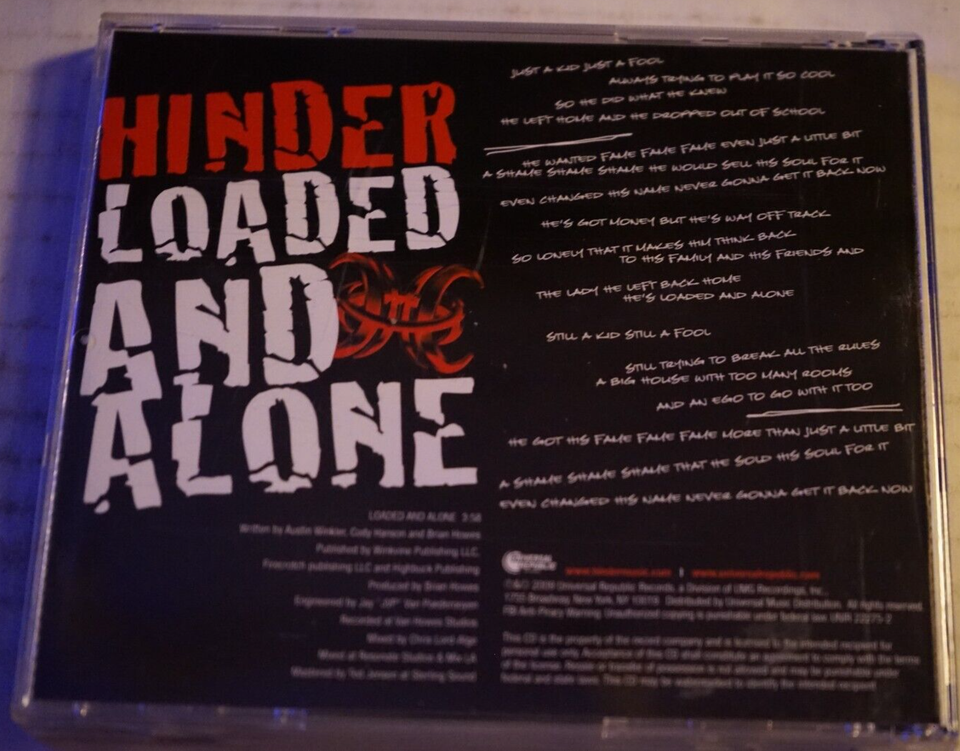 Hinder - Loaded And Alone - Rare Radio Promotional 2009 CD Single VG+ ...