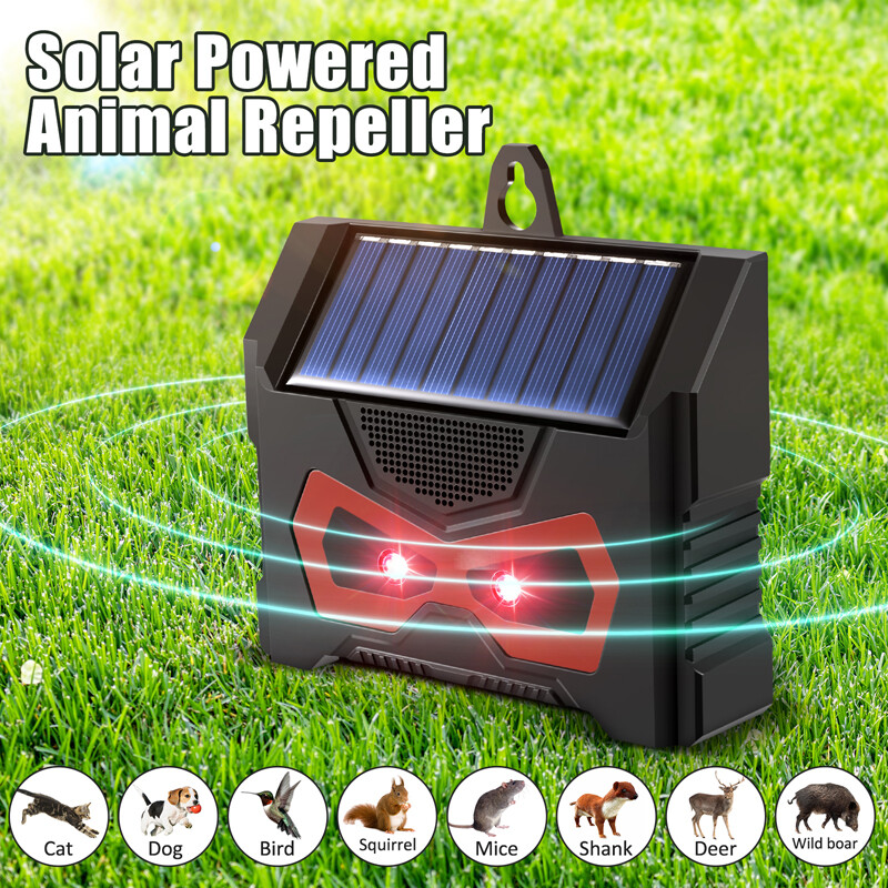Solar Ultrasonic Nocturnal Animal Repeller w/ Red LED Light Deer Fox ...