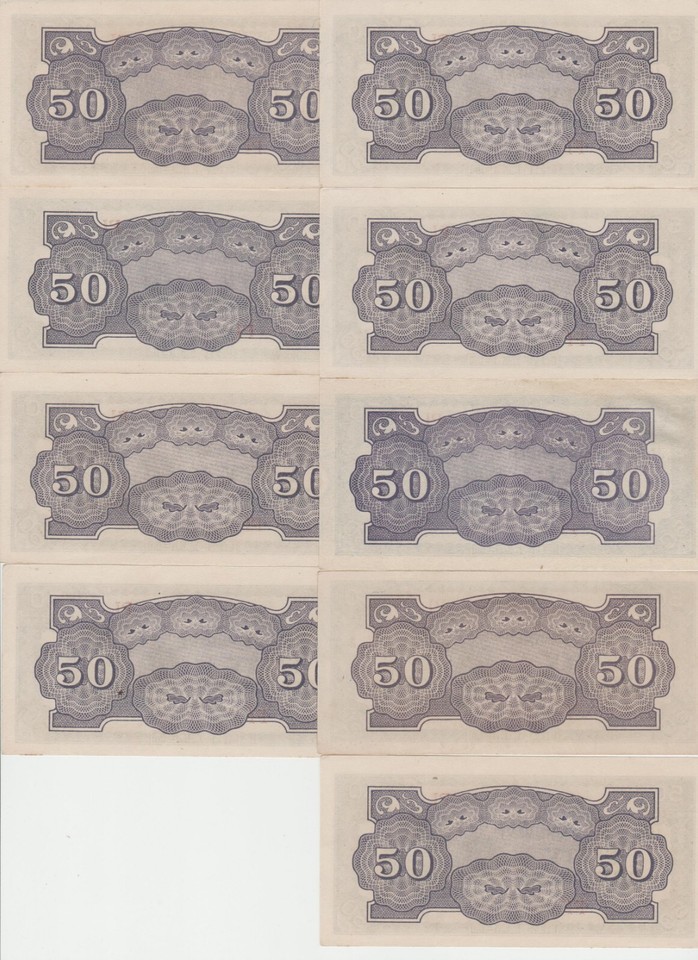 Lot of 9 Japanese WW2 Philippines Occupation 50 Centavos 1942 WWII ...