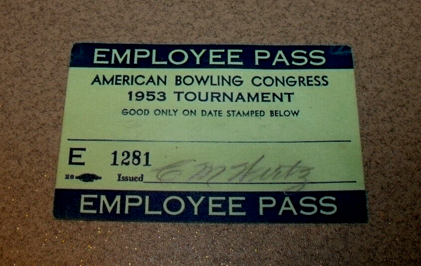 American Bowling Congress 1953 Tournament Employee Pass Ticket Stub | eBay