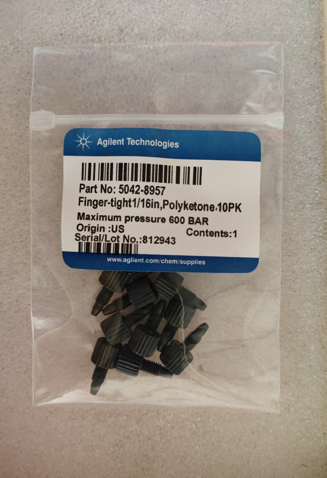 AGILENT 5042-8957 Fingertight 1/16", Polyketone 600 BAR.. 5pkts | eBay