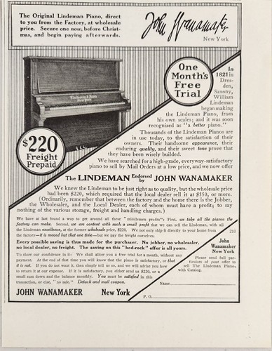 1910 Print Ad The Original Lindeman Piano John Wanamaker New York,NY | eBay