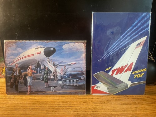 TRANS WORLD AIRLINES+BOEING 707 8x12”FLANGED METAL SIGNS NIP | eBay