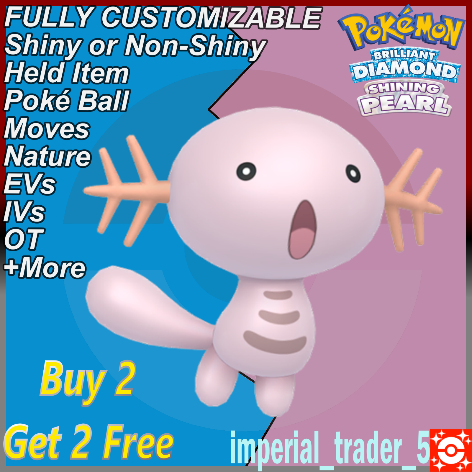 Pokemon Brilliant Diamond & Shining Pearl Shiny Wooper 6IV Customizable ...