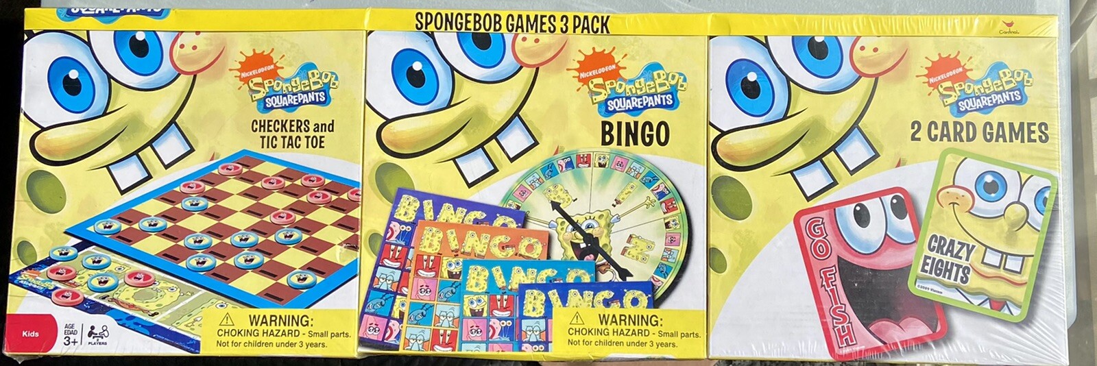 3-Pack Spongebob Squarepants Game Bingo/Checkers & Tic Tac Toe/ 2-Card ...
