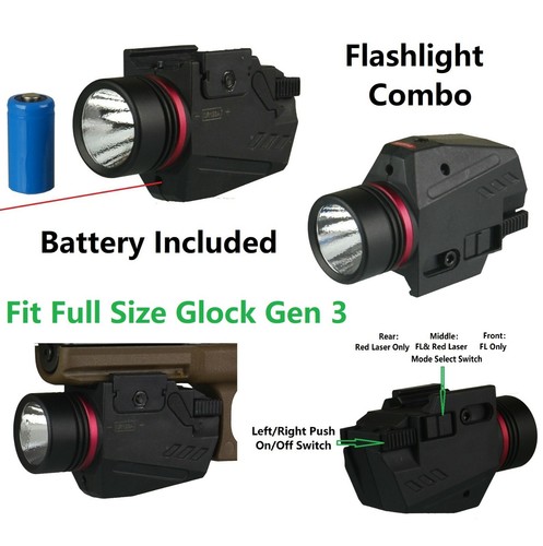 300 Lumen LED Flashlight Red Laser Sight Combo For Gen3 Glock 17 19 20 ...