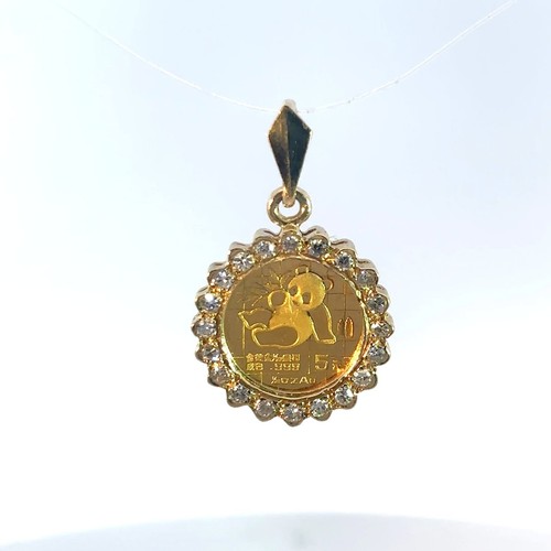 14k YG 1989 1/2 oz Panda Coin Pendant with Diamond Bezel APX .60 CTW ...