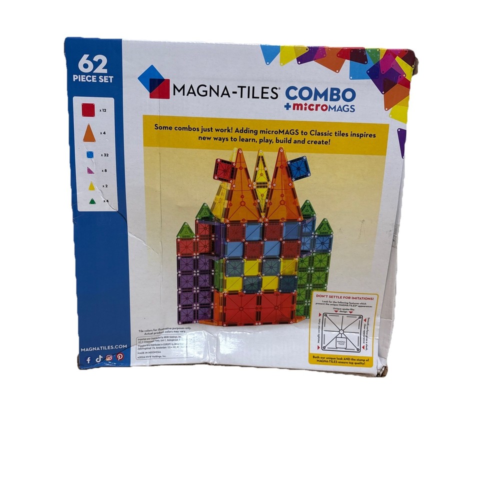 Magna-Tiles Combo 62-Piece Magnetic Construction Set, The Original ...