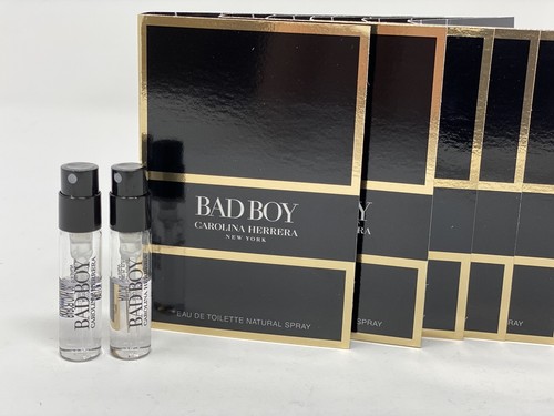4 Carolina Herrara Bad Boy EDT .05 oz Sample Spray w/ Cards lot of 4 ...