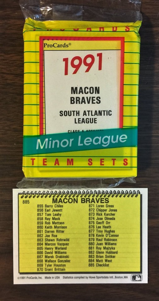 1991 Macon Braves Pro Cards Minor League UNOPEN Team Set CHIPPER JONES ...