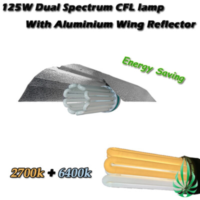 Dual Spectrum 125W CFL Lamp Wing Reflector Hydroponics Grow Light Kit ...