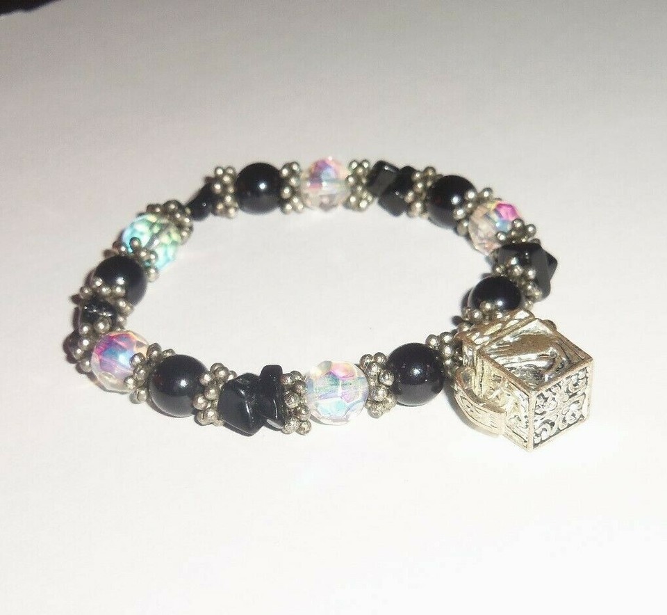 Garold Miller Prayer Box Charm Bracelet Black AB Bead Stretch Braclelet ...