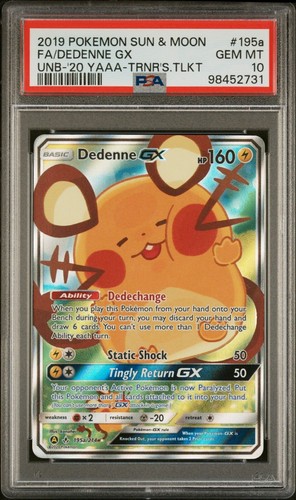 Pokémon PSA 10 GEM MINT Dedenne GX 195a/214 Trainer's Toolkit Full Art ...