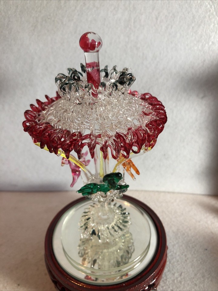 VTG. Mini Spun Blown Glass Spinning Carousel Horses Trinket Clear w ...