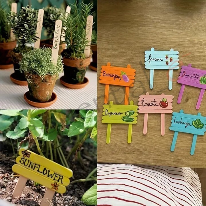 50 Wooden Natural plant label sticks Markers Identifiers Plant Herbs ...