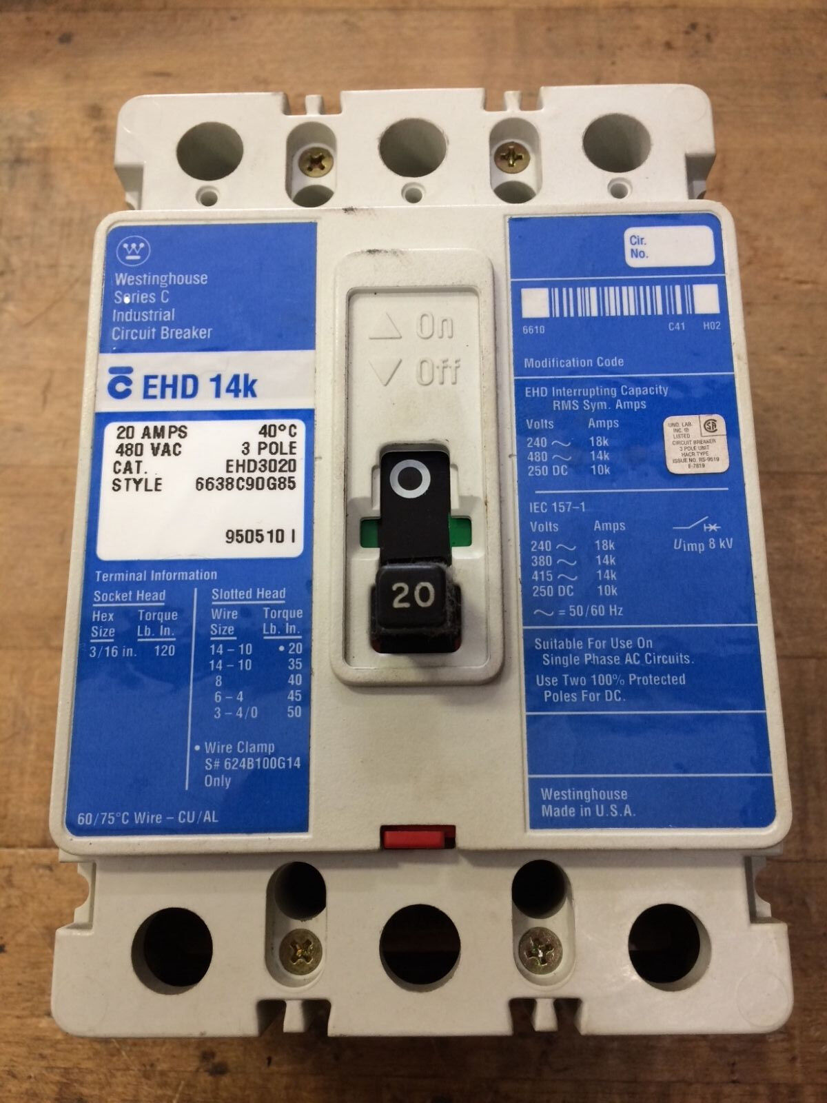 EHD3020 Cutler Hammer 20A 480V 3P Circuit Breaker --SES | eBay