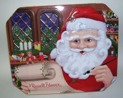 Russell Stover Hinged Tin Box Santa Claus Design March 10 2001 | eBay