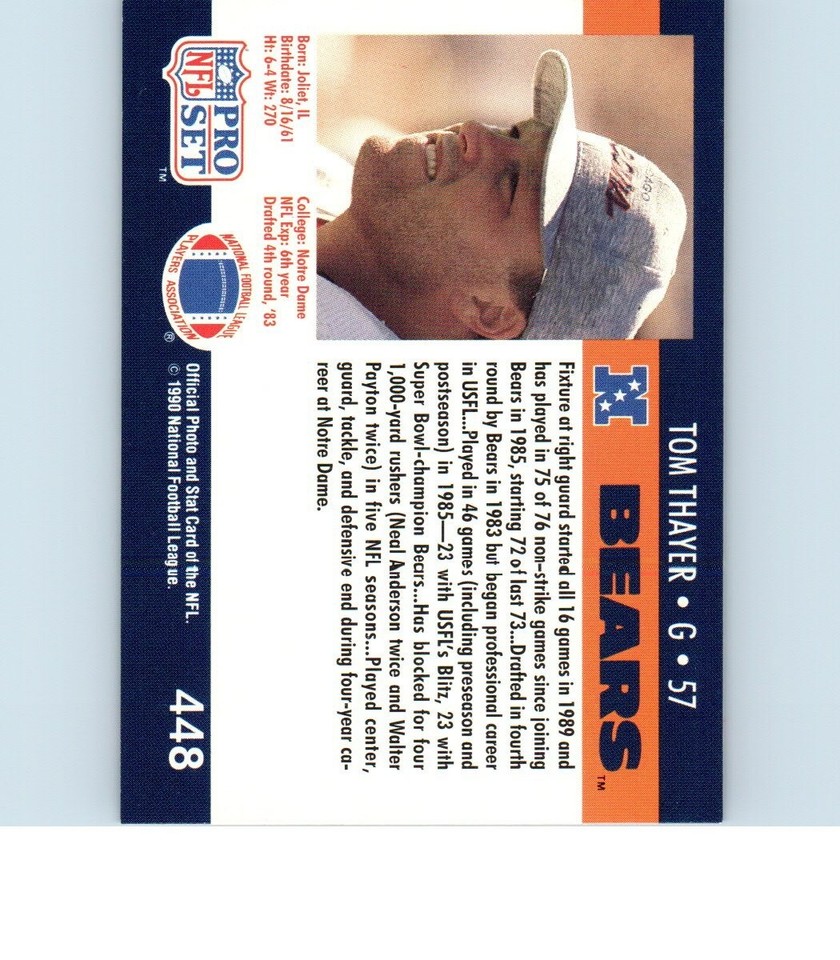 Tom Thayer 448 Bears 1990 Pro Set NFL Football Trading Card | eBay