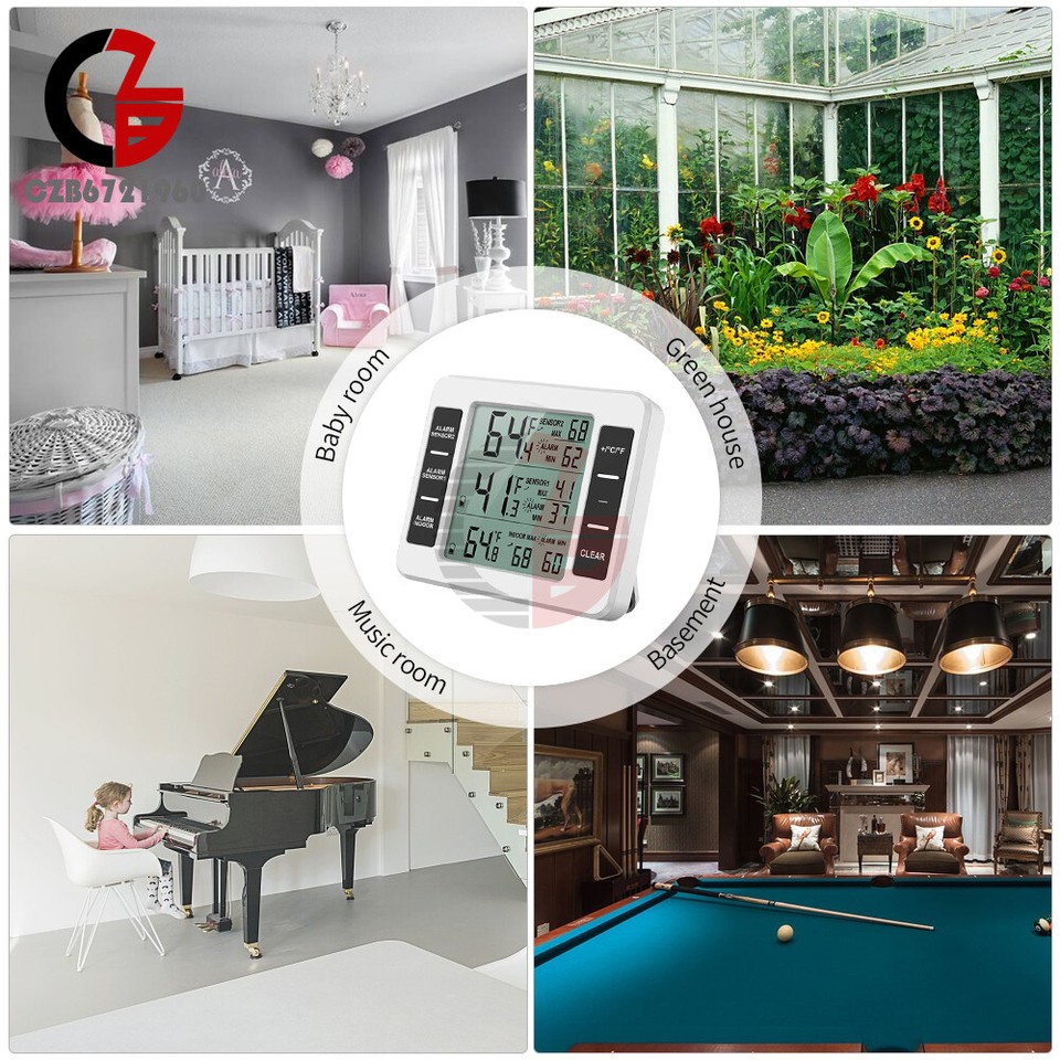 Wireless Digital Refrigerator Freezer Thermometer Temp Alarm Dual ...