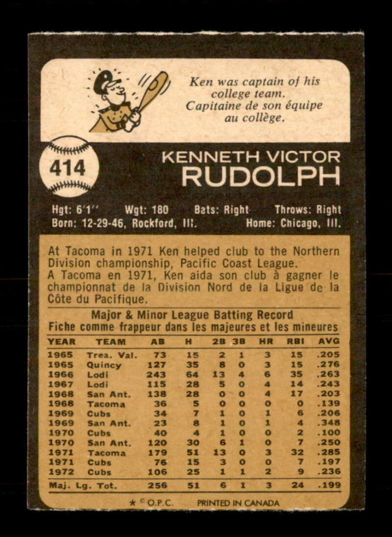 1973 O-Pee-Chee - #414 Ken Rudolph for sale online | eBay