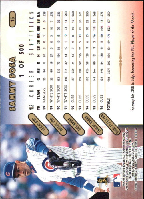 1997 Donruss Gold Press Proofs Chicago Cubs Baseball Card #15 Sammy ...