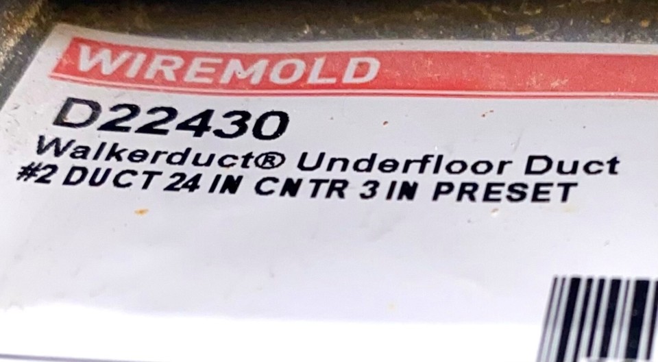 WIREMOLD WALKERDUCT D22430 UNDERFLOOR DUCT #2 DUCT 24" CNTR 3" PRESET ...