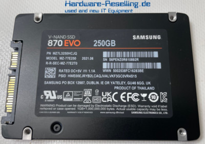 Samsung 870 EVO V-NAND SSD 250 Go 2,5" SATA III 6G 512 Mo MZ-77E250 ...