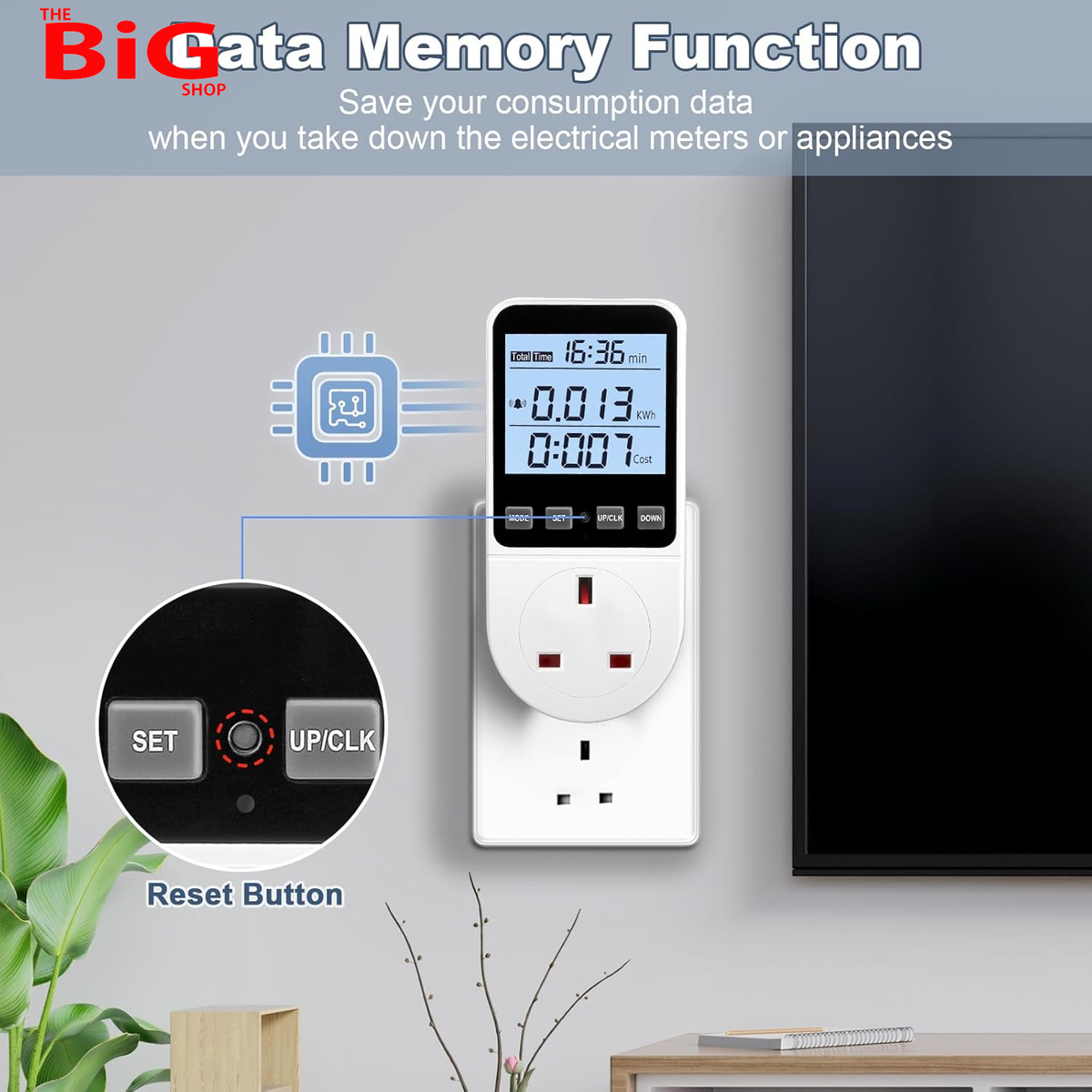 Power Meter Plug 220v UK Plug Power Meter Electricity Usage Monitor ...