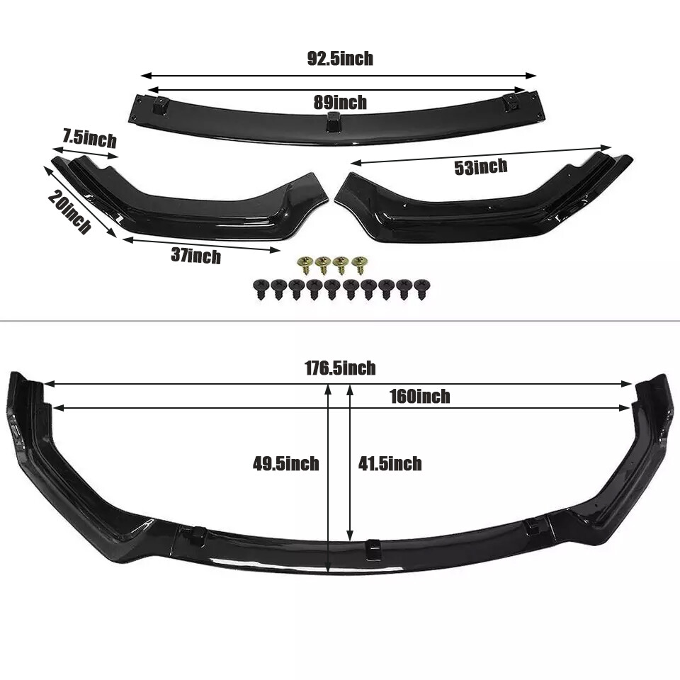 Glossy Black Front Bumper Lip Splitter Chin Fit 2018-2024 Infiniti Q50 ...