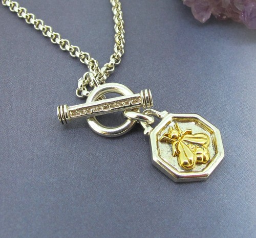 Slane & Slane 18k Yellow Gold and Sterling Silver Rolo Chain Bee Toggle ...