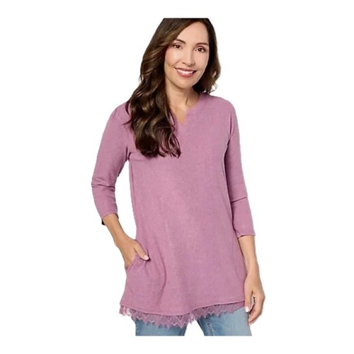 LOGO Lounge Lori Goldstein Womens Medium Purple Pockets Rib Knit Top Mauve | eBay