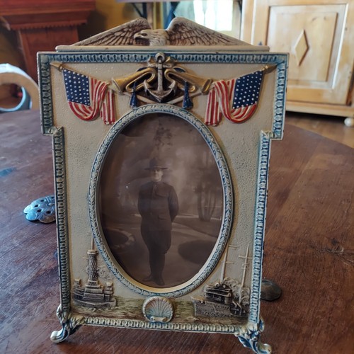 Antique WW1 Cast Iron Military Soldier Picture Frame American Flag ...