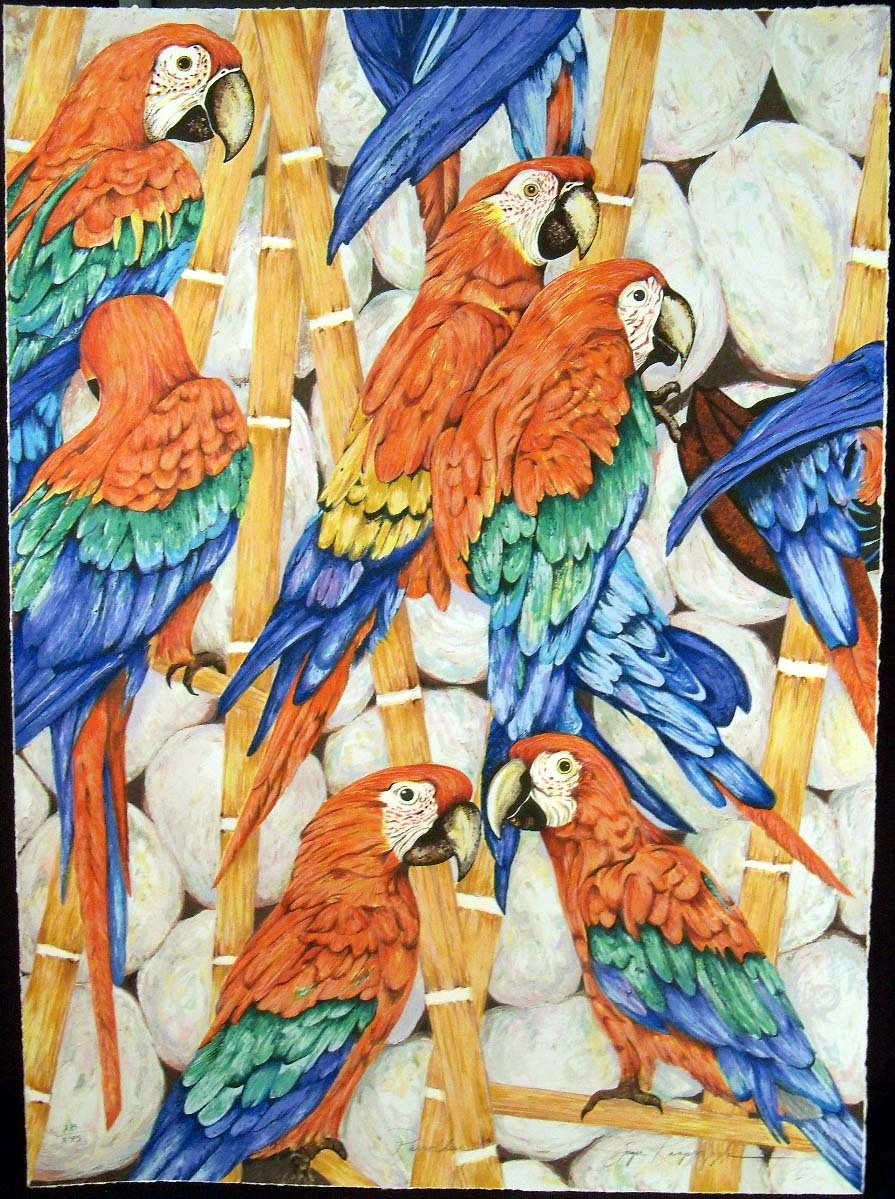 Joyce Kasprzyk "Parrot dise" Original ART Serigraph of birds SUBMIT ...