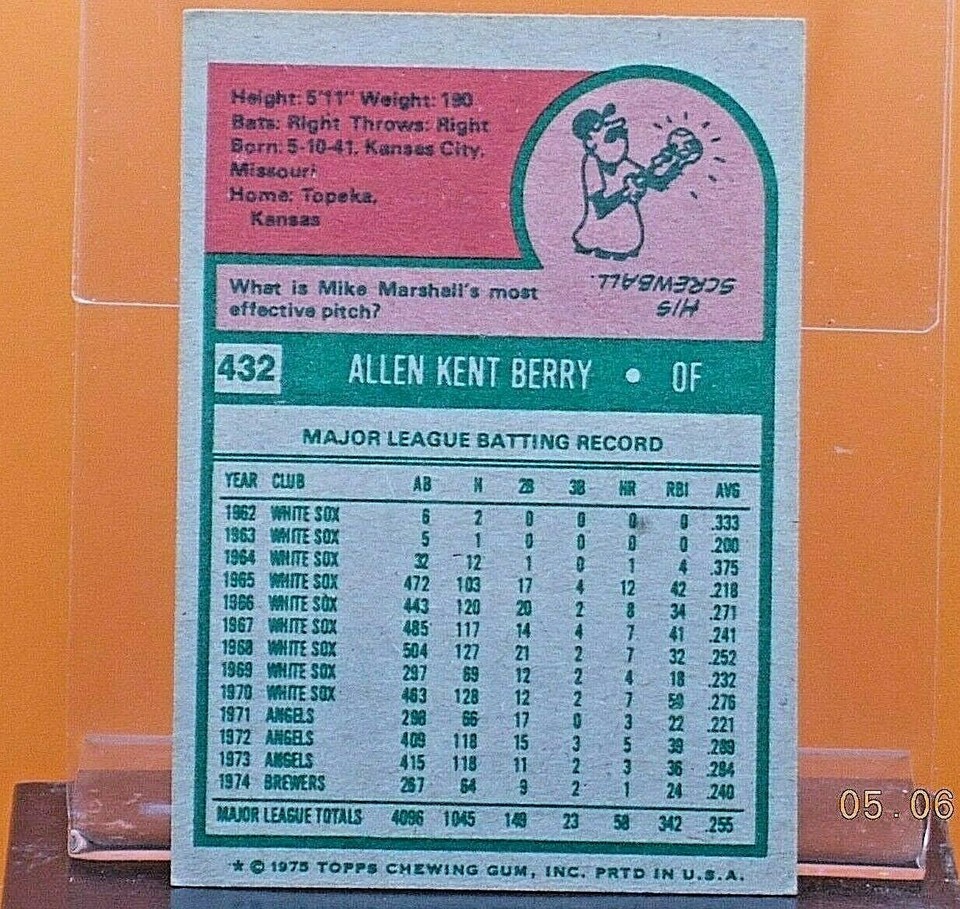 1975 TOPPS Baseball Card # 432 *** KEN BERRY *** Milwaukee Brewers | eBay