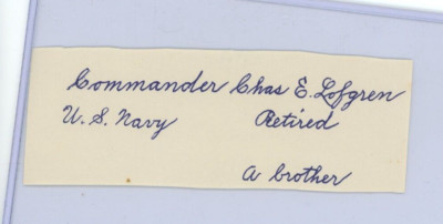 Autographed 6x2.5 cut Signature Commander Charles E. Lofgren US Navy W ...